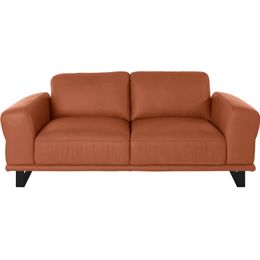 2-Sitzer W.Schillig "montanaa", braun (cognac z69), B:192cm H:78cm T:94cm, Sofas, 2-Sitzer, mit Metallkufen in Schwarz pulverbeschichtet, Breite 192 cm