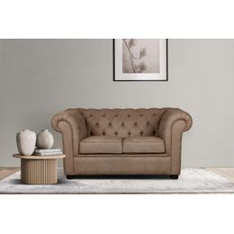 2-Sitzer Home Affaire "CHARENTE, Chesterfield-Sofa, Wellenfederung, Ma&szlig;e: B/T/H: 147/89/74 cm", braun, B:147cm H:74cm T:89cm, 100% Polyester, Sofas, 2-Sitzer, mit edler Knopfheftung und typischen Armlehnen