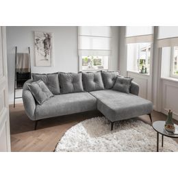 Ecksofa Home Affaire "Baggio Stellma&szlig;e 277/162 cm, modern & elegant, hoher Fu&szlig;", grau, B:277cm T:162cm, 100% Polyester, Sofas, Ecksofa, L-Form, schwarze Metallf&uuml;&szlig;e
