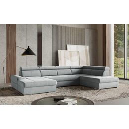 Sit & More Wohnlandschaft SIT & MORE "U-Form", grau (hellgrau), B:345cm H:79cm T:213cm, 100% Polyester, Sofas, Wohnlandschaft, mit verstellbaren Kopfteilen, wahlweise mit Bettfunktion