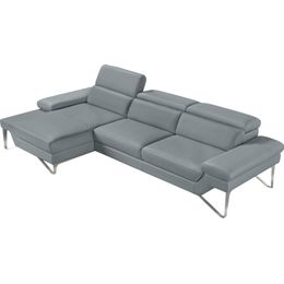 Ecksofa Egoitaliano "Princess, elegantes Designsofa mit erstklassigem Sitzkomfort, L-Form", blau (himmel), B:282cm H:95cm T:168cm, Leder NUVOLE (Echtes Rindsleder). Halbnat&uuml;rliches, halbnarbiges Rindsleder mit einer nat&uuml;rlichen K&ouml;rnung von 1, 2 bis 1, 4 mm. Dieses Leder hat eine weiche, wachsartige Haptik mit mattem Aussehen und einem Wolkeneffekt. Es handelt sich um ein Naturleder, das die urspr&uuml;