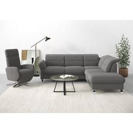 Sit & More Ecksofa SIT & MORE "Grenoble L-Form mit Federkern", grau, B:247cm H:85cm T:222cm, Sofas, Ecksofa, wahlweise mit Bettfunktion, Bettkasten, Arm- und Kopfteilverstellung