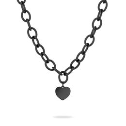 Kette mit Anh&auml;nger Liebeskind Berlin "Schmuck Edelstahl My Heart Herz", schwarz, Halsketten, Damen, Edelstahl, L: 45 B: 10mm, Kette mit Anh&auml;nger, B:10mm