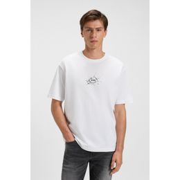 T-Shirt BOSS Orange "Te voyage", Herren, Gr. XL, wei&szlig; (wei&szlig;100), Single Jersey, Obermaterial: 100% Baumwolle, unifarben, regular fit h&uuml;ftlang, Rundhals, Shirts T-Shirt, mit coolem Logo-Druck