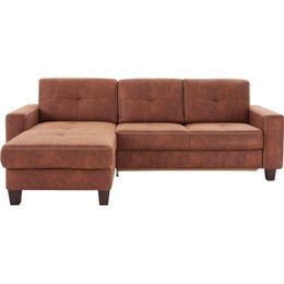 Ecksofa Home Affaire "Varese", braun (cognac), B:251cm H:91cm T:164cm, Luxus-Microfaser ALTARA NUBUCK (100% Polyester);Luxus-Microfaser ALTARA NUBUCK (100% Polyester) / Struktur (100% Polypropylen);Luxus-Microfaser ALTARA NUBUCK (100% Polyester) / Struktur fein (100% Polyester), Sofas, Ecksofa, wahlweise mit Bettfunktion und Vorziehfunktion
