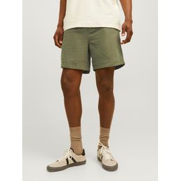 Jack & Jones Shorts JACK & JONES "JPSTJAIDEN JJSUMMER JOGGER SHORT SN", Herren, Gr. XS, N-Gr, gr&uuml;n (dusty olive), Twill, Obermaterial: 80% Baumwolle, 20% Leinen, unifarben, Basic, relaxed fit kniefrei, Hosen Shorts, mit elastischem Bund