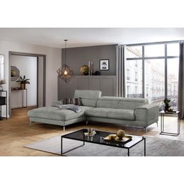 Ecksofa W.Schillig "piedroo, Designsofa mit tollem Sitzkomfort, bequem und elegant, L-Form", grau (grau s37), B:303cm H:70cm T:193cm, Stoff S37 (100% Polyester): Luxus-Microfaser in Lederoptik, Sofas, Ecksofa, Kopfteilverstellung, wahlweise mit Sitztiefenverstellung, Breite 303cm