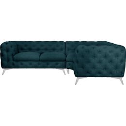 Chesterfield-Sofa Home Affaire "Ecksofa GLYNIS L-Form mit Wellenunterfederung, Ma&szlig;e B/T/H 264/204/75cm", blau (petrol), B:264cm H:75cm T:204cm, Struktur (100% Polyester);Samtoptik (100% Polyester), Sofas, Chesterfield-Sofa, aufw&auml;ndige Knopfheftung, moderne Chesterfield Optik, Fu&szlig;farbe w&auml;hlbar