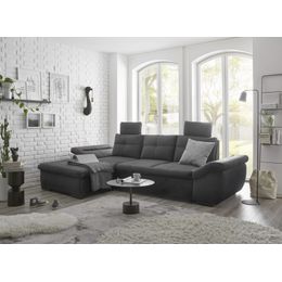 Ecksofa ED EXCITING DESIGN "Alija L-Form", schwarz, B:275cm H:107cm T:170cm, 100% Polyester, Sofas, Ecksofa, mit Bettfunktion, Armteilverstellung & Kopfst&uuml;tzen