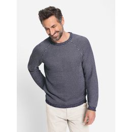 Rundhalspullover Marco Donati "Pullover", Herren, Gr. 52, blau (marine, wei&szlig;), 50% Baumwolle, 50% Polyacryl, Pullover Rundhalspullover