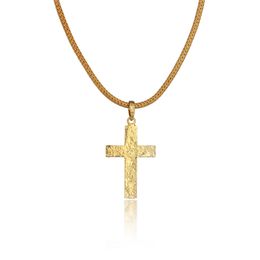 Kette mit Anh&auml;nger Kuzzoi "Halskette Herren Zopfkette Kreuz Geh&auml;mmert 925 Silber" Gr. 50, gold, Halsketten, Herren, ohne Stein, Silber 925 (Sterlingsilber), Kette mit Anh&auml;nger
