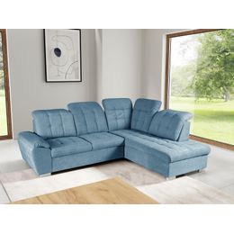 Ecksofa WERK2 "Brindisi, Multifunktion, bequem & komfortabel, Breite 263cm, L-Form", blau (hellblau), B:263cm H:105cm T:212cm, 95% Polyester, 5% Nylon, Sofas, Ecksofa, mit verstellbaren Kopfteilen, Bettfunktion & Bettkasten