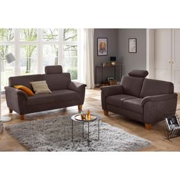 Polstergarnitur Home Affaire "Texel", braun (dunkelbraun), Luxus-Microfaser ALTARA NUBUCK, Sitzm&ouml;bel-Sets, Polstergarnitur, als Set, mit Federkern und Kontrastnaht