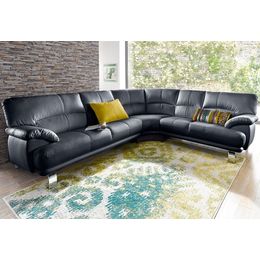 Ecksofa Trendmanufaktur "Cecilia in italienischem Design, modern und komfortabel, L-Form", grau, B:280cm H:87cm T:240cm, NaturLEDER (echtes Rindsleder) in Sitz und R&uuml;cken. Korpus in passendem Kunstleder SOFTLUX bezogen;Luxus-Microfaser ALCAZAR (100% Polyester);Kunstleder SOFTLUX;Microfaser PRIMABELLE (100% Polyester), Sofas, Ecksofa, bequeme Armlehnen, mit langem Schenkel