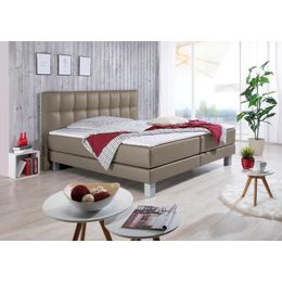 Boxspringbett Home Affaire "Tavira", grau (taupe), B:107cm L:208cm, Komplettbetten, Boxspringbett, in 4 Breiten, 4 Farben und 3 Matratzenarten, incl. Topper