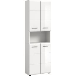 Stauraumschrank Welltime "FLORENZ, TOPSELLER, H&ouml;he 185 cm, 4 T&uuml;ren, 4 Fachb&ouml;den, 1 offenes Fach", wei&szlig; (wei&szlig;, wei&szlig; hochglanz), B:60cm H:185cm T:30cm, FSC-zertifizierter Holzwerkstoff, MDF, Schr&auml;nke, Stauraumschrank, hochwertige MDF Front, Griff chromgl&auml;nzend, Topseller