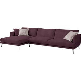 Ecksofa Egoitaliano "Sophia, Designsofa mit extrakomfortablem Sitzkomfort, Breite 274cm", lila (plum), B:274cm H:77cm T:154cm, Sofas, Ecksofa, mit Daunenfederung, L-Form