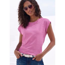 T-Shirt Vivance "mit modischer Streifenstruktur", Damen, Gr. 36/38, pink, Obermaterial: 100% Baumwolle, unifarben, bequem normal, Rundhals, Shirts T-Shirt, aus weicher Baumwoll-Qualit&auml;t, Topseller