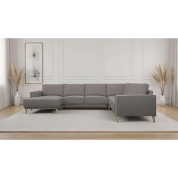 Wohnlandschaft OTTO HOME "Oland Skandi, weicher Chenille-Stoff", grau, B:342cm H:85cm T:260cm, 100% Polyester, Sofas, Wohnlandschaft, U-Form, 342 cm, Wellenunterfederung, Skandi-Design, Massivholzf&uuml;&szlig;e