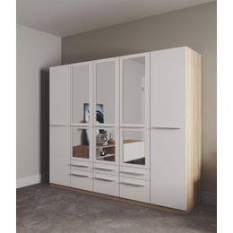 Kleiderschrank Priess "Schrank Garderobe W&auml;scheschrank Barcelona in 5 Breiten", wei&szlig; (eichefarben artisan, wei&szlig;), B:230cm H:193cm T:54cm, Holzwerkstoff, Schr&auml;nke, Kleiderschrank, viel Stauraum, ger&auml;umige Schubk&auml;sten, mit Spiegel, MADE IN GERMANY