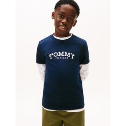 T-Shirt Tommy Hilfiger, Jungen, Gr. 92, schwarz night navy, Single Jersey, Obermaterial: 100% Baumwolle, unifarben, regular fit normal, Rundhals, eingesetzt abgesteppte Kante, Shirts T-Shirt, Regular fit, f&uuml;r Kinder bis 16 Jahre, Druck
