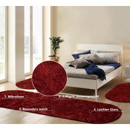 Hochflor-Bettumrandung Bruno Banani "Dana Teppich, Kundenliebling" Gr. 14, rot, H:30mm, Obermaterial: 100% Polyester, Bettumrandungen, Hochflor-Bettumrandung, unifarben, Mikrofaser, pflegeleicht, Bettvorleger, Schlafzimmer