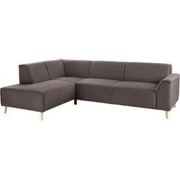 Ecksofa Home Affaire "Janek Scandic Design, elegant und zeitlos, L-Form", grau (stone), B:263cm H:81cm T:191cm, Struktur fein ( 100% Polyester);Struktur weich (92% Polyester, 8% Nylon);Struktur fein ( 100% Polyester), Sofas, Ecksofa, mit Federkern und Keder in scandinavischem Design