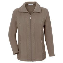 Fleecejacke Casual Looks, Damen, Gr. 46, grau (taupe), 100% Polyester, unifarben, figurumspielend, Jacken Fleecejacke