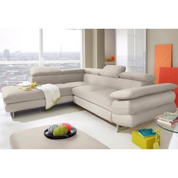 Ecksofa COTTA "Solution L-Form", beige (sand), B:279cm H:73cm T:228cm, Sofas, Ecksofa, mit Arm- & Kopfteilverstellung, wahlweise mit Bettfunktion