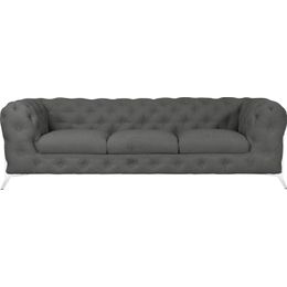 Chesterfield-Sofa Home Affaire "Amaury", grau, B:243cm H:75cm T:99cm, Struktur (100% Polyester9;Samtoptik (100% Polyester), Sofas, Chesterfield-Sofa, aufw&auml;ndige Knopfheftung, moderne Chesterfield Optik, Fu&szlig;farbe w&auml;hlbar