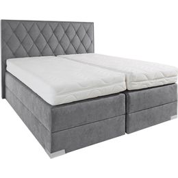 Boxspringbett, grau (dunkelgrau), B:190cm L:212cm, Bezug der Obermatratze: 100% Polyester, Bezug abnehm- und waschbar bis 60C;Unterbox und Kopfteil: Microvelours-Bezug (100% Polyester), Westfalia Schlafkomfort, Komplettbetten, Boxspringbett