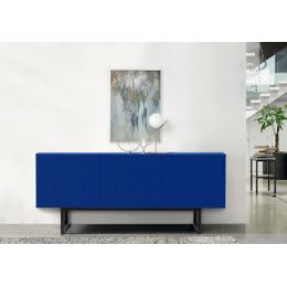Kommode WOODMAN, blau (dunkel blau), B:175cm H:75cm T:45cm, Sideboards, Kommode, mit besonderem Print, mit push-to-open Funktion, FSC