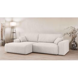 Ecksofa Home Affaire "Santenay mit Bettfunktion und Bettkasten, Ma&szlig;e: B/T/H 266/164/90 cm", beige (creme), B:266cm H:90cm T:164cm, 100% Polyester, Sofas, Ecksofa, L-Form mit Wellenfederung, Schlaffl&auml;che: 140x213 cm, auch in Cord