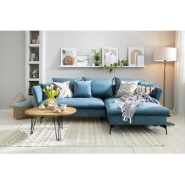 Ecksofa OTTO HOME "LIVORNO,258 cm, L-Form", blau, B:258cm H:91cm, 100% Polyester;PU-Schaum und Nosag-Federung.;Federung Ottoman : 12 x Feder Type B 1650mm;Ferderung 2 Sitzer: 10 x Feder Type B 650 mm;Sitz und Funktion: Schaum T30/40 8 cm., Sofas, Ecksofa, Schlaffunktion u. Bettkasten (139/224cm), Samt, Struktur, Webstoff