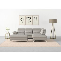 Sit & More Ecksofa SIT & MORE "Cabrio L-Form, B: 274 cm, mit Sitztiefen-, Arm- & Kopfteilverstellung", grau (hellgrau), B:274cm H:87cm T:230cm, Sofas, Ecksofa, 3 Nierenkissen, Federkern, optional Bettfunktion und Stauraum