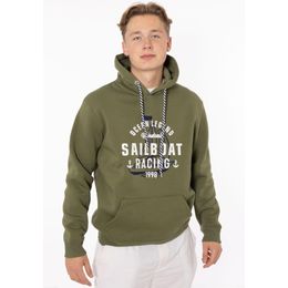 Hoodie Zwillingsherz "Sailboat Racing", Herren, Gr. XL, gr&uuml;n (olive), Sweatware, Obermaterial: 50% Baumwolle, 50% Polyester, unifarben, Basic h&uuml;ftlang, Rundhals, angesetztes B&uuml;ndchen, Sweatshirts Hoodie, mit Fronttaschen und Kordel