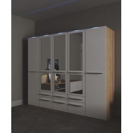 Kleiderschrank Priess "Schrank Garderobe W&auml;scheschrank Barcelona in 5 Breiten", wei&szlig; (eichefarben artisan, wei&szlig;), B:230cm H:193cm T:54cm, Holzwerkstoff, Schr&auml;nke, Kleiderschrank, viel Stauraum, ger&auml;umige Schubk&auml;sten, mit Spiegel, MADE IN GERMANY