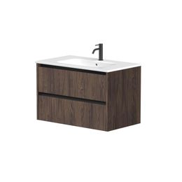 Waschtisch Welltime "City, Badm&ouml;bel, Badkommode, Badschrank, in verschiedenen Breiten", braun oak, B:81cm H:50cm T:46cm, FSC-zertifizierter Holzwerkstoff, Waschtische, Waschtisch, mit Soft-Close-Funktion, inklusive Waschbecken, FSC zertifiziert