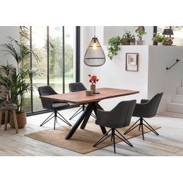 Esstisch Home Affaire "Manhattan", beige (natur, schwarz, natur), B:220cm T:100cm, Tische, Esstisch, mit echter Baumkante