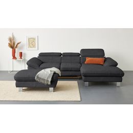 Ecksofa COTTA "Driver L-Form", grau (dunkelgrau), B:268cm H:73cm T:169cm, LEDER BEEFY (ein abgedecktes Spalt-Rindsleder) im Sitz und R&uuml;cken (Korpus in Kunstleder);Luxus-Kunstleder;Kunstleder SOFTLUX;Leder Pampas (echtes Rindsleder), R&uuml;ckseite mit schwarzem Spannstoff bezogen, Sofas, Ecksofa, mit Kopfteilverstellung, wahlweise mit Bettfunktion & Bettkasten