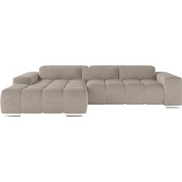 Ecksofa COTTA "Orion L-Form", platinum, B:307cm H:73cm T:186cm, 100% Polyester, Sofas, Ecksofa, mit 2x Kopfteilverstellung & 3 Nierenkissen