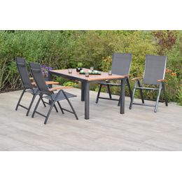 Garten-Essgruppe Merxx "&raquo;Toblino&laquo;", grau (grau, grau, graphit), Aluminium, Massivholz, Polyester, Sitzm&ouml;bel-Sets, Garten-Essgruppe, Ausziehtisch: LxB: 150-200 x 90 cm