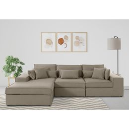 Ecksofa OTTO HOME "Florid L-Form", grau (taupe), B:280cm H:75cm T:162cm, Baumwollmix (60% Baumwolle/40% Leinen);Struktur fein (100% Polyester);Samtoptik (100% Polyester);Samtvelours (100% Polyester);Struktur (100% Polyester);Struktur recycelt (100% recyceltes Polyester), Sofas, Ecksofa, 3 Teile, bestehend aus Modulen, viele Bezugsqualit&auml;ten, auch in Cord