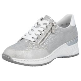 Sneaker Rieker, Damen, Gr. 36, silber (silberfarben, metallic), Lederimitat, metallic, Schuhe Sneaker, mit Lettern bedruckt, Freizeitschuh, Halbschuh, Schn&uuml;rschuh, Topseller