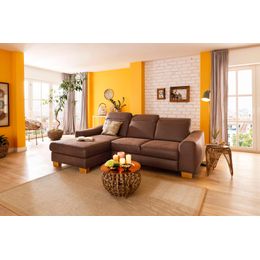 Ecksofa Home Affaire "Dundee L-Form", braun (schokobraun), B:264cm H:86cm T:170cm, Luxus-Microfaser Florence (100% Polyester);Struktur fein (100% Polyester);Luxus-Microfaser Lederoptik (100% Polyester), Sofas, Ecksofa, wahlweise mit Kopfteilverstellung und zus&auml;tzlich mit Bettfunktion