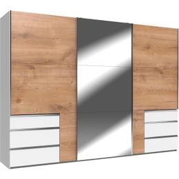 Schwebet&uuml;renschrank wimex "Level by fresh to go", wei&szlig; (wei&szlig;, plankeneichefarben), B:300cm H:236cm T:65cm, Schr&auml;nke, Schwebet&uuml;renschrank, jeweils mit einer Spiegelt&uuml;r