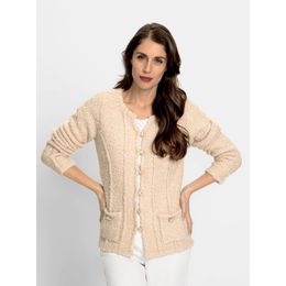 Strickjacke Heine, Damen, Gr. 50, beige (elfenbein), 61% Polyacryl, 26% Wolle, 12% Polyamid, 1% Elasthan, unifarben, Strickjacken Strickjacke