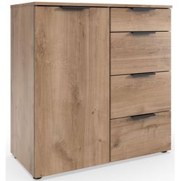Kombikommode wimex "Level by fresh to go", braun (plankeneiche nachbildung), B:81cm H:84cm T:41cm, Holzwerkstoff, Sideboards, Kombikommode, 1-t&uuml;rig mit 4 Schubladen, soft-close Funktion, 81cm breit, 84cm hoch