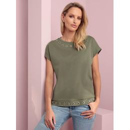 Rundhalsshirt Heine "Shirt", Damen, Gr. 44, khaki, 100% Baumwolle, unifarben, Rundhals, Shirts Rundhalsshirt