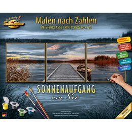 Malen nach Zahlen Schipper "Meisterklasse Triptychon - Sonnenaufgang am See", bunt, Malvorlagen, KinderB:40cm H:40cm, Malen nach Zahlen, Made in Germany, B:40cm H:40cm